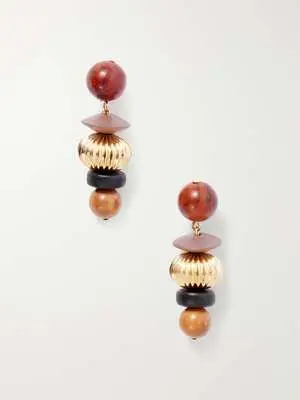 JENNIFER BEHR Lavon Gold-tone Bead-embellished Earrings - Tan