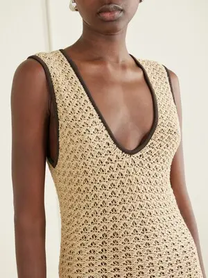SIR. Ellinor Open-knit Maxi Dress With Contrast Trim - Neutrals