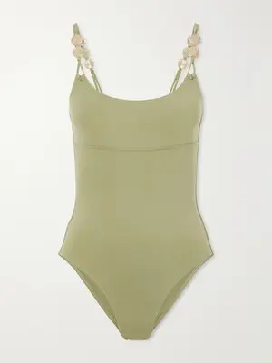 ERES Eres Lynda Bead-Embellished One-Piece Swimsuit Green
