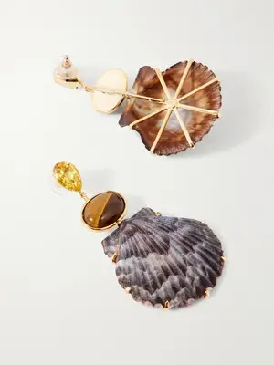 JENNIFER BEHR Augustine Gold-tone Crystal And Tiger Eye Seashell Drop Earrings