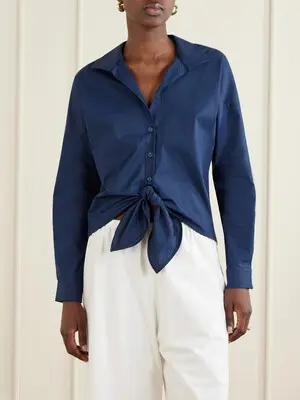 ANDRES OTALORA Dalila Knotted Cotton-poplin Blouse - Blue