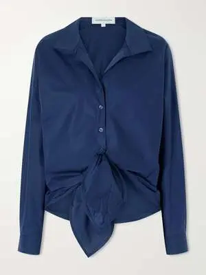 ANDRES OTALORA Dalila Knotted Cotton-poplin Blouse - Navy