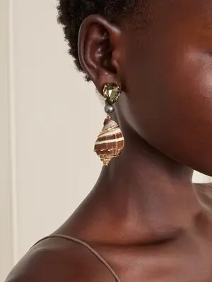 JENNIFER BEHR Alon Gold-tone Crystal-embellished Seashell Drop Earrings