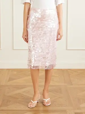 Tory Burch Sequin-embellished Mesh-jersey Midi Skirt - Neutrals