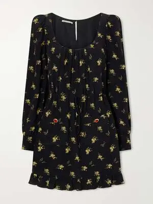 Alessandra Rich Ruffled Floral-print Crepe Mini Dress
