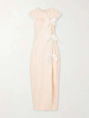 Alessandra Rich Lace-trimmed Bow-detail Printed Silk-jacquard Midi Dress - Pink