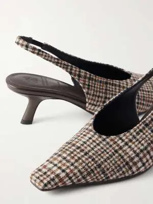 Brunello Cucinelli Checked Wool Slingback Pumps