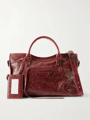 Balenciaga Le City Crinkled-leather Shoulder Bag - Red