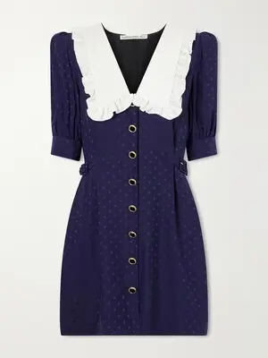 Alessandra Rich Ruffled Silk-jacquard Mini Dress - Blue