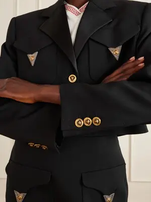 Versace Medusa-embellished Cropped Wool Blazer