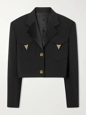 Versace Medusa-embellished Cropped Wool Blazer - Black