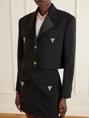 Versace Medusa-embellished Cropped Wool Blazer