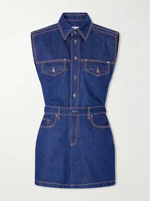 Versace Paneled Denim Mini Dress - Blue