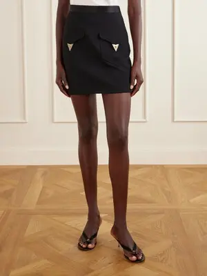 Versace Medusa Embellished Wool-blend Mini Skirt With Silk Trim