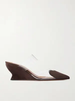 Alaïa Le Cœur 60 Suede And Pvc Wedge Mules - Brown