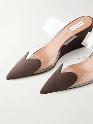 Alaïa Le Cœur 60 Suede And Pvc Wedge Mules - Brown