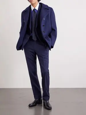 TOM FORD Double-breasted Wool Overcoat With Leather Trim