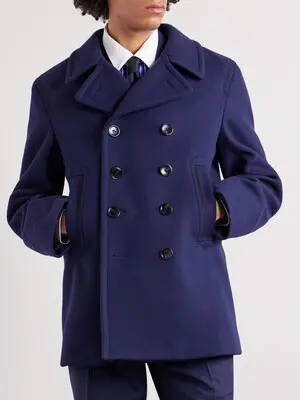 TOM FORD Double-breasted Wool Overcoat With Leather Trim