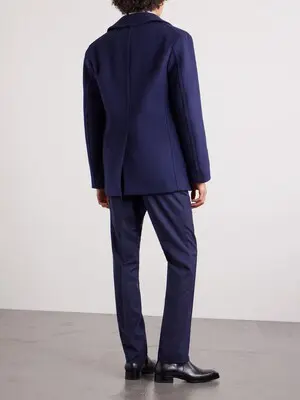 TOM FORD Double-breasted Wool Overcoat With Leather Trim