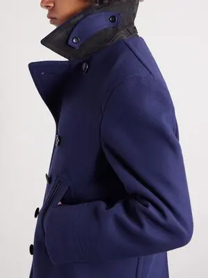 TOM FORD Double-breasted Wool Overcoat With Leather Trim