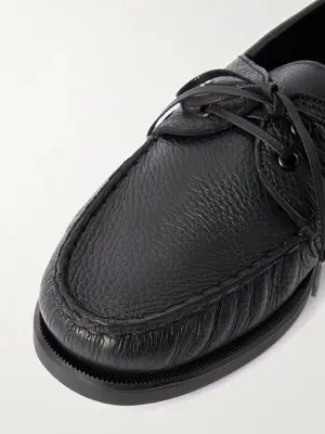 SAMAN AMEL City Moc Full-grain Leather Boat Shoes - Black