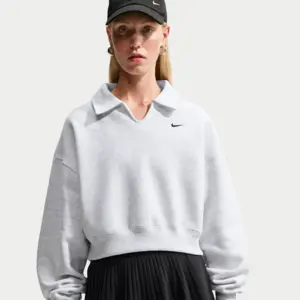 Nike Studio Fleece Medium Weight Oversized Cropped Polo - Brown