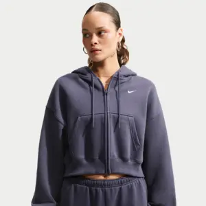 Nike Studio Fleece Weight Oversized Full-zip Cropped Hoodie - Grey