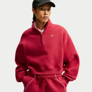 Nike Studio Fleece Medium Weight Oversized Cropped 1/4-zip Top - Red