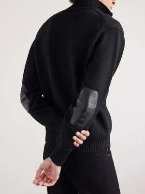 TOM FORD Leather-trimmed Merino Wool Cardigan