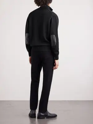 TOM FORD Leather-trimmed Merino Wool Cardigan