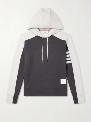 Thom Browne Logo-appliquéd Striped Cotton-jersey Hoodie - Gray