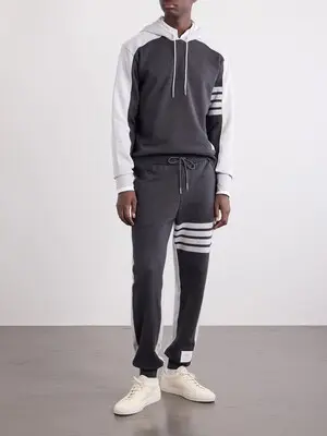 Thom Browne Logo-appliquéd Striped Cotton-jersey Hoodie - Gray