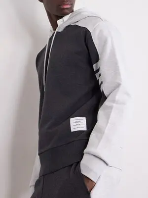 Thom Browne Logo-appliquéd Striped Cotton-jersey Hoodie - Gray