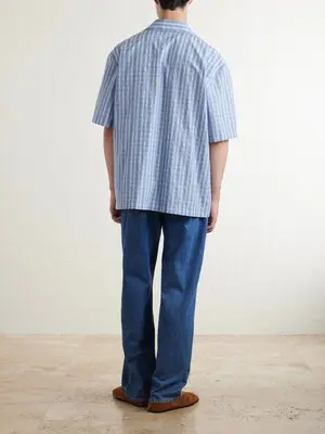 Bottega Veneta Camp-collar Logo-embroidered Checked Cotton And Silk-blend Shirt