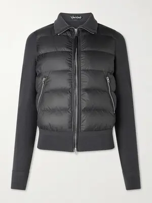 TOM FORD Slim-fit Leather-trimmed Quilted Down Jacket - Gray