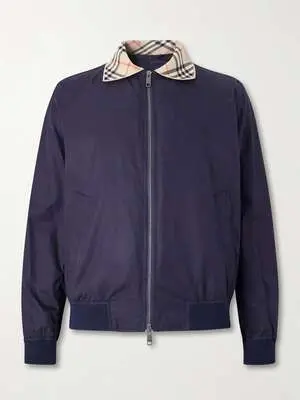 Burberry Logo-embroidered Checked Cotton-gabardine Blouson Jacket - Navy