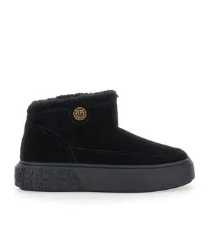 Pinko Round Toe Slip-on Boots With Thick Sole - Black