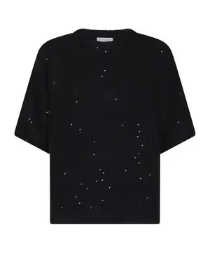 Brunello Cucinelli Sequin Kimono Sleeve Sweater - Black