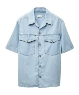 Versace Embroidered-logo Denim Cotton Shirt