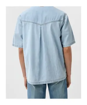 Versace Embroidered-logo Denim Cotton Shirt