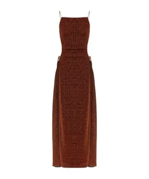 Oseree Shell-detail Lurex Maxi Dress - Brown