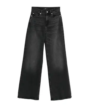 7 For All Mankind Lotta Faded-effect Wide-leg Jeans - Black