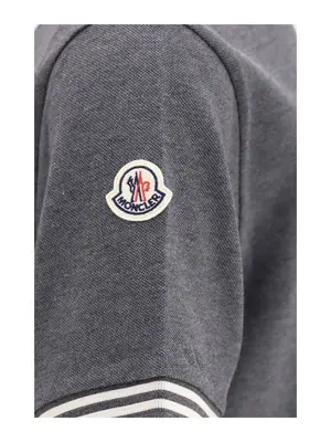 Moncler Striped Trim Piqué Polo Shirt - Dark Gray