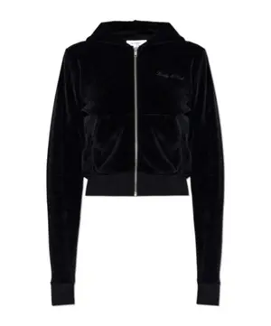 SPORTY  RICH Long-sleeve Hooded Sweatshirt - Black