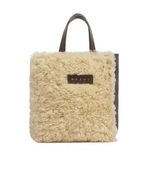 Marni Museo Soft Shearling Leather Tote Bag - Nude