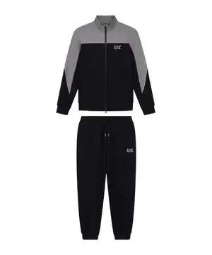 EA7 Tracksuit Regular Fit In Cotton Jersey With Ribbed Details - Black