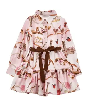 Monnalisa Printed Tiered Dress - Pink