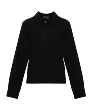 HAIKURE Collared Long-sleeved Knit Sweater - Black