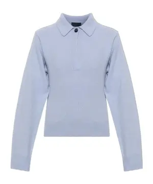 HAIKURE Collared Long-sleeved Knit Sweater - Blue