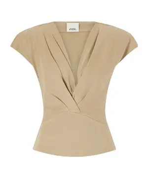 Isabel Marant Étoile Isabel Marant Cotton Jersey T-Shirt With Draped Neckline Beige